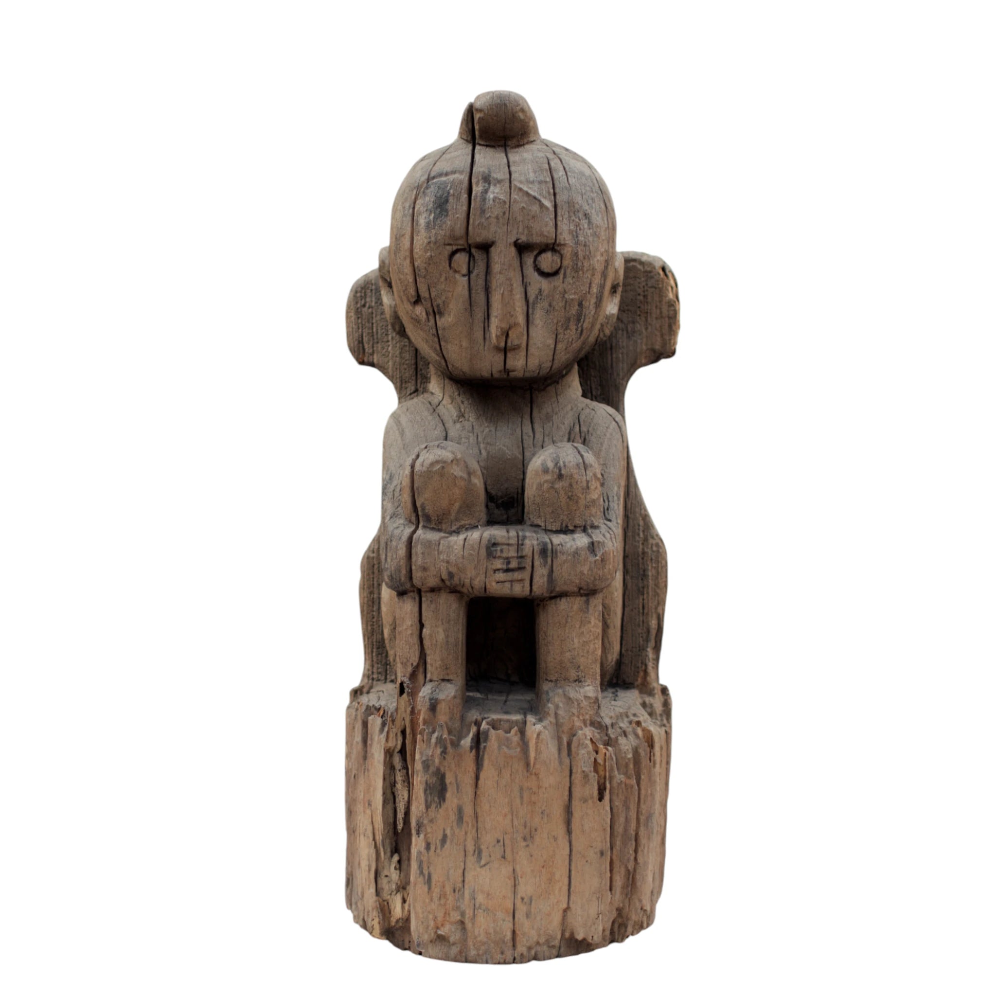 Statue Nias Timor assise – Sculpture tribale en bois | Galerie Rue de Siam